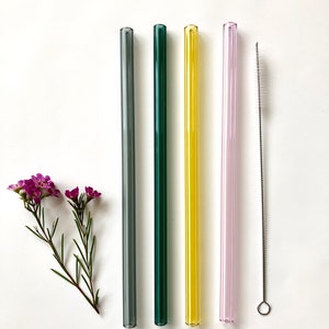 Glass Straws Colour Mix / Set of Four Reusable Glass Drinking Straws ...