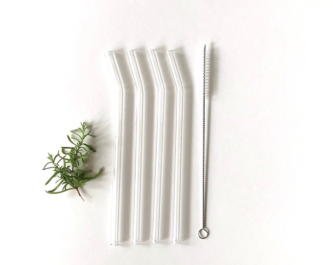 Reusable Glass Straw / Set of Four / Bent Clear Glass Straws / Eco ...