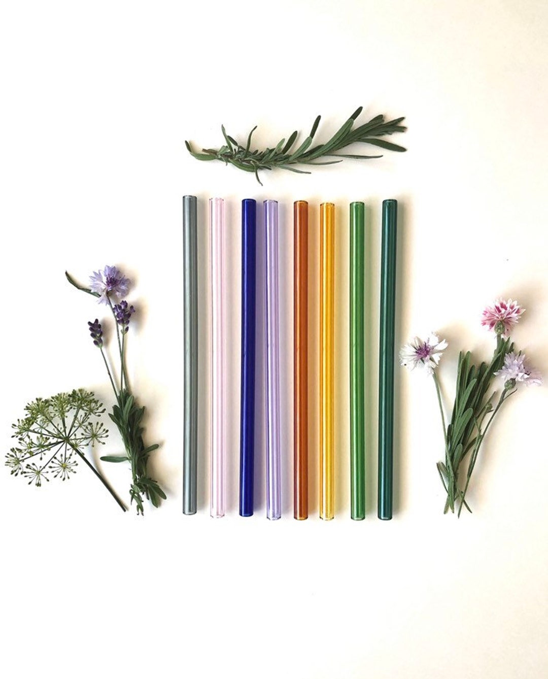 One of Every Colour / Set of Eight Reusable Glass Drinking Straws ...
