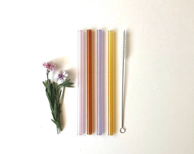 Lavender, Amber, Yellow & Pink / Set of Four Reusable Glass Drinking ...