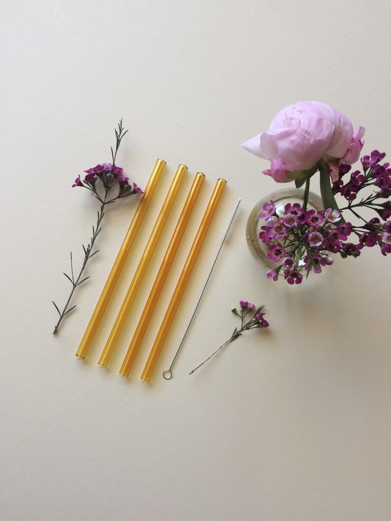 Handmade Glass Straw Set of Four in Topaz Yellow - Etsy
