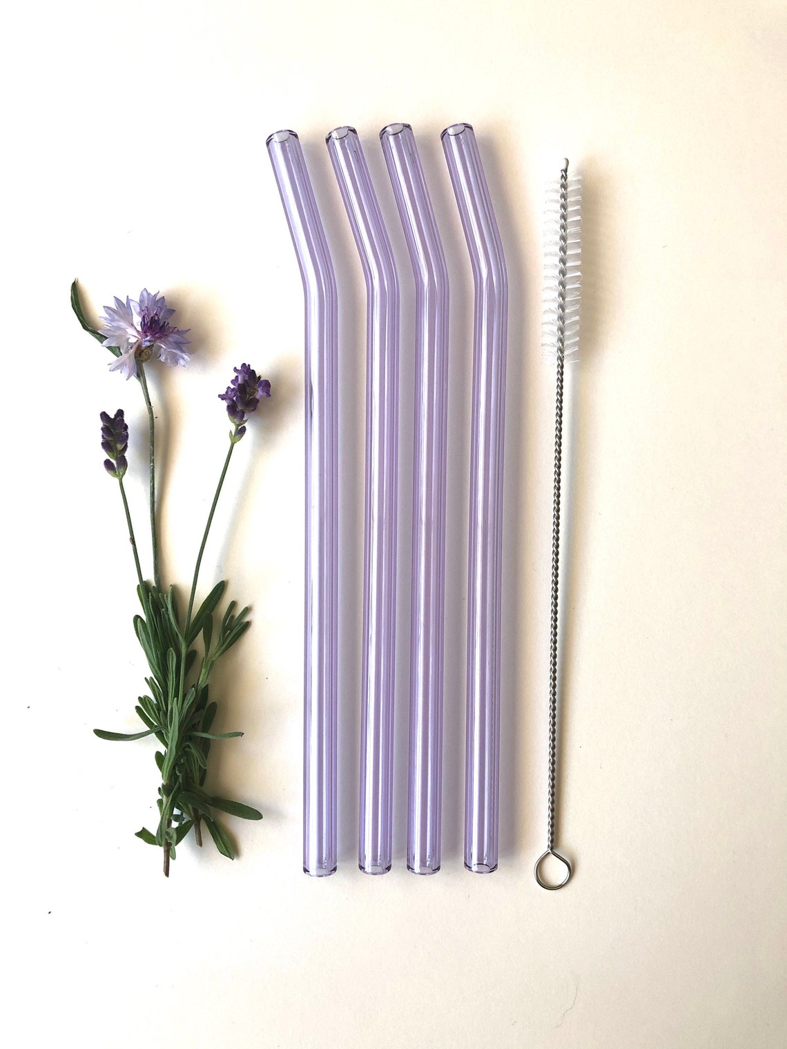 Set of Four Handmade Lavender Bent Glass Straws – Reusable, Eco ...