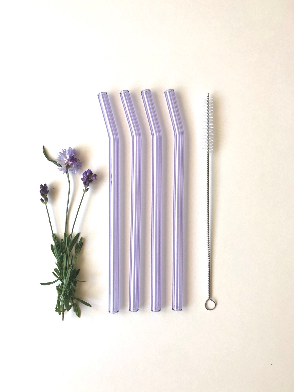 Set of Four Handmade Lavender Bent Glass Straws – Reusable, Eco ...
