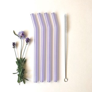 Set of Four Handmade Lavender Bent Glass Straws – Reusable, Eco ...