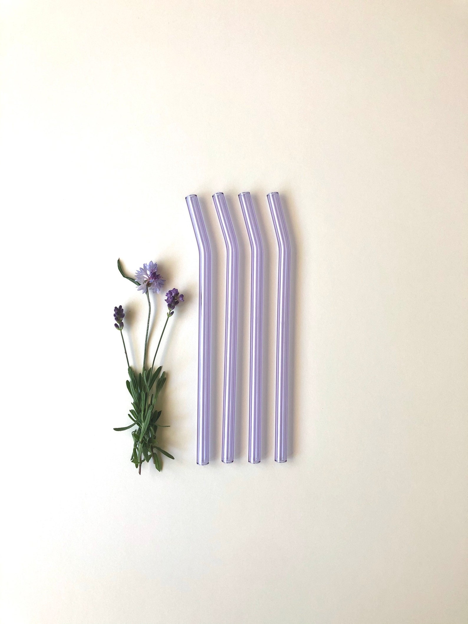 Set of Four Handmade Lavender Bent Glass Straws – Reusable, Eco ...