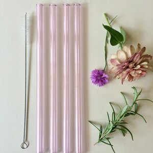 Glass Straws in Sapphire Pink/ Set of Four Reusable Drinking Straws ...