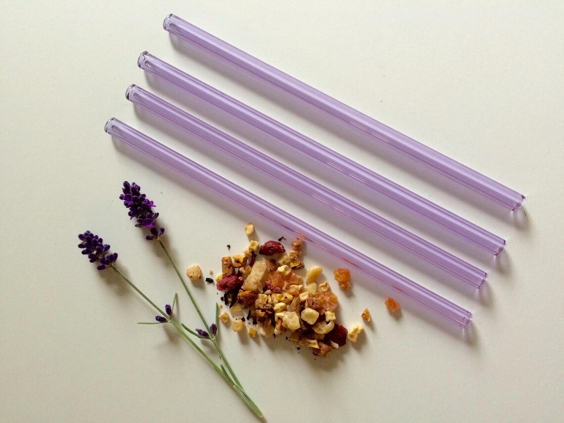 Set of Four Lavender Purple Glass Straws – Reusable, Eco-friendly ...