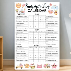 Summer Fun Calendar Poster, Kids Bucket List Planner, Family Activity ...