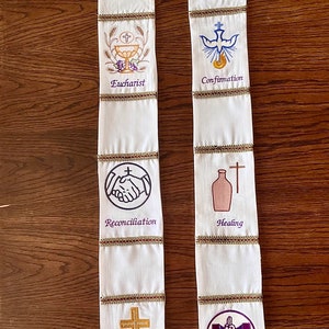 Seven Sacraments...embroidered Stole...perfect for an Ordination Gift ...