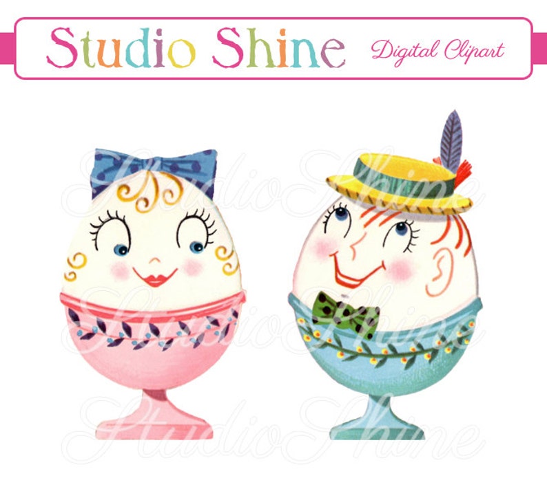 Vintage Digital Clipart - Mr and Mrs Egg - Printable Image Cute Easter ...