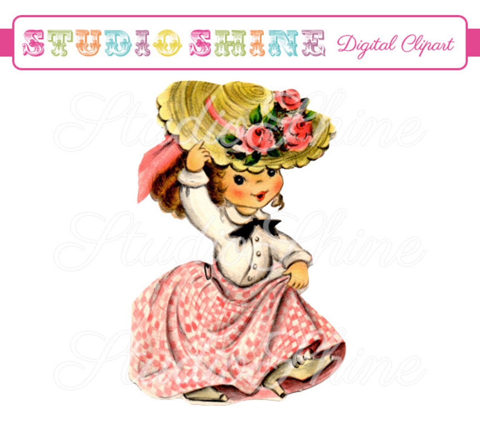 Vintage Digital Clipart - Playing Dress up 01 - Printable Image Cute ...
