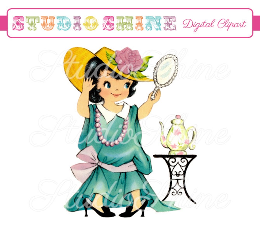 Vintage Digital Clipart - Playing Dress up 02 - Printable Image Cute ...