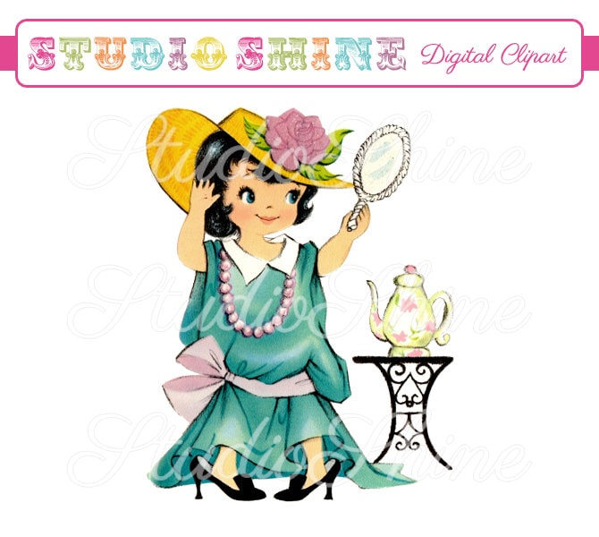 Vintage Digital Clipart - Playing Dress up 02 - Printable Image Cute ...