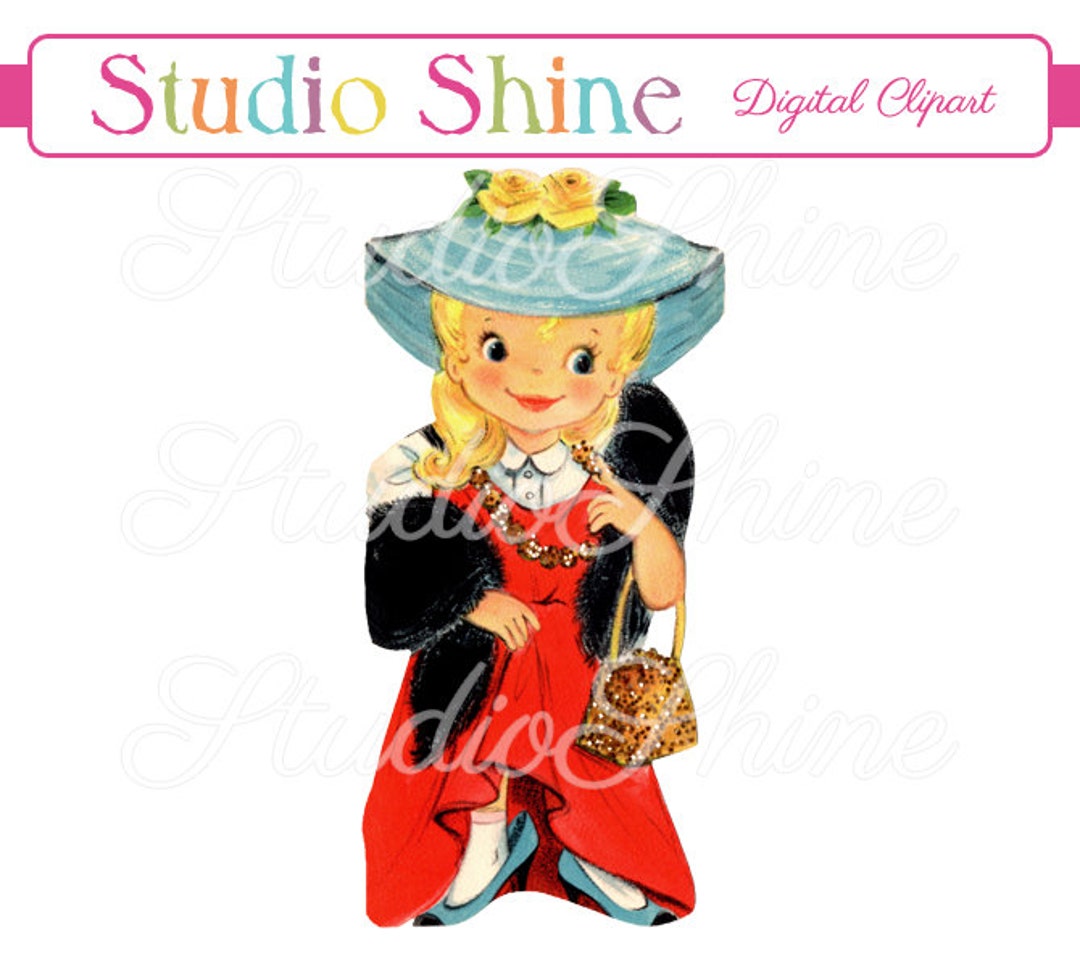 Vintage Digital Clipart - Playing Dress up 04 - Printable Image Cute ...