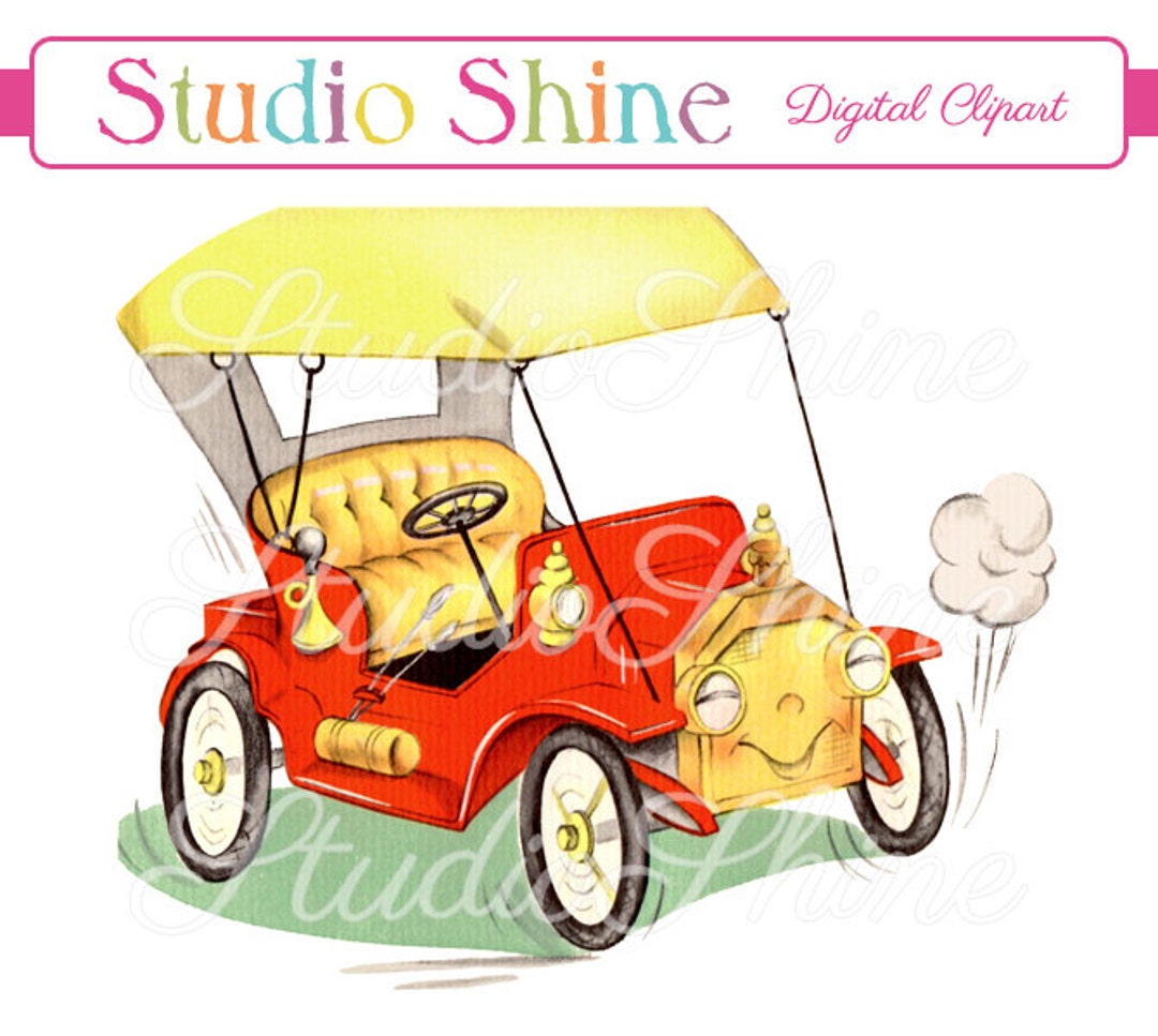 Vintage Digital Clipart - Little Red Motor Car - Printable Image Cute ...