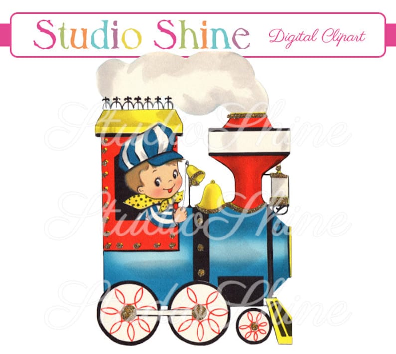 Vintage Digital Clipart - Train Driver - Cute Boy Clip Art Train Clip ...