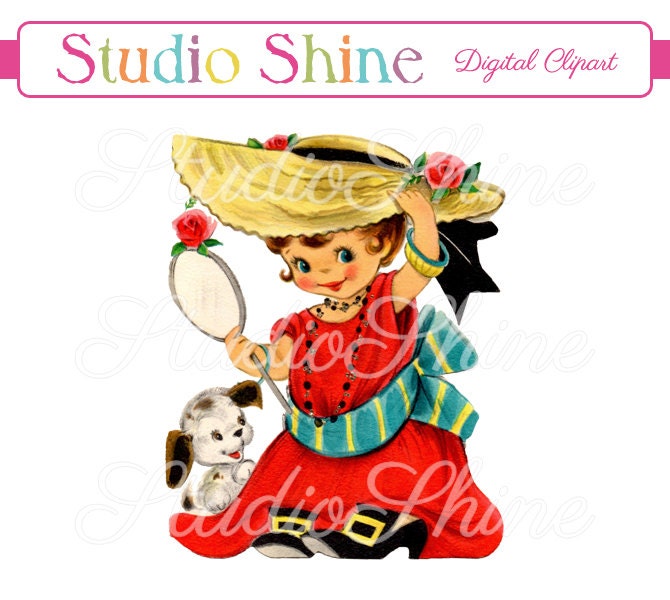 Vintage Digital Clipart - Playing Dress up 03 - Printable Image Cute ...