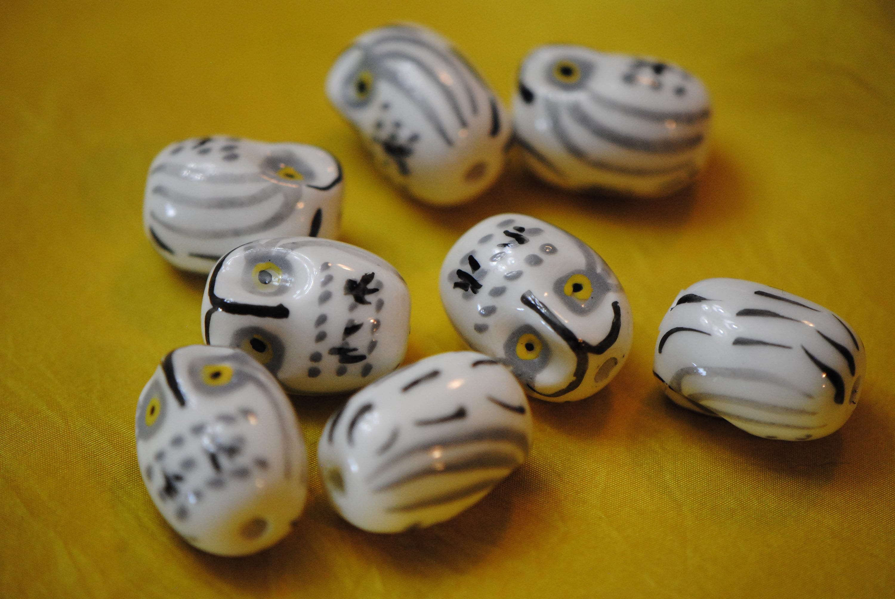 Owl Beads Porcelain Owl Beads Hand Painted Owl Beads Owl | Etsy