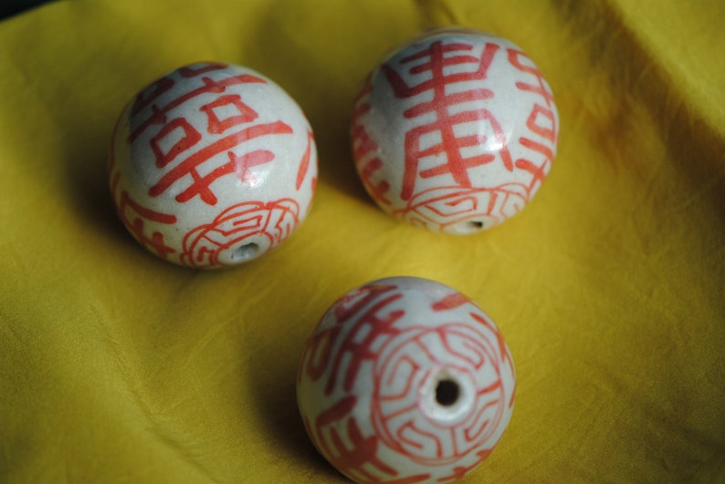 Red Chinoiserie Focal Beads 38mm Porcelain Beads Large - Etsy
