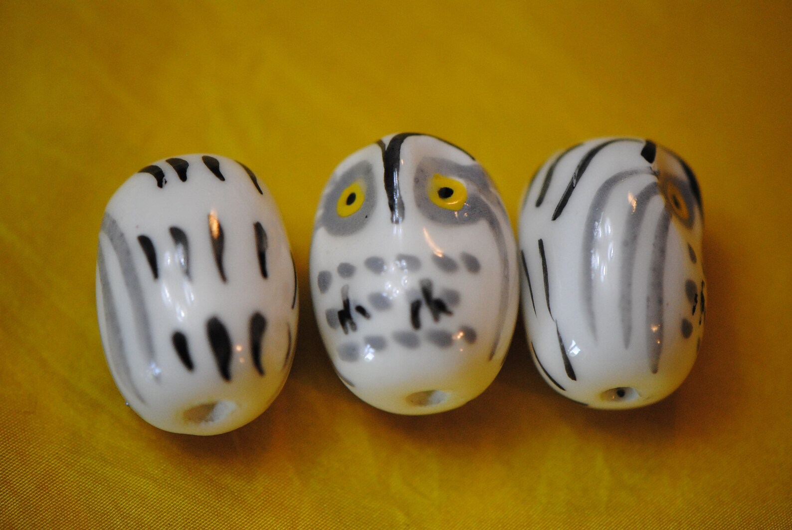 Owl Beads Porcelain Owl Beads Hand Painted Owl Beads Owl - Etsy