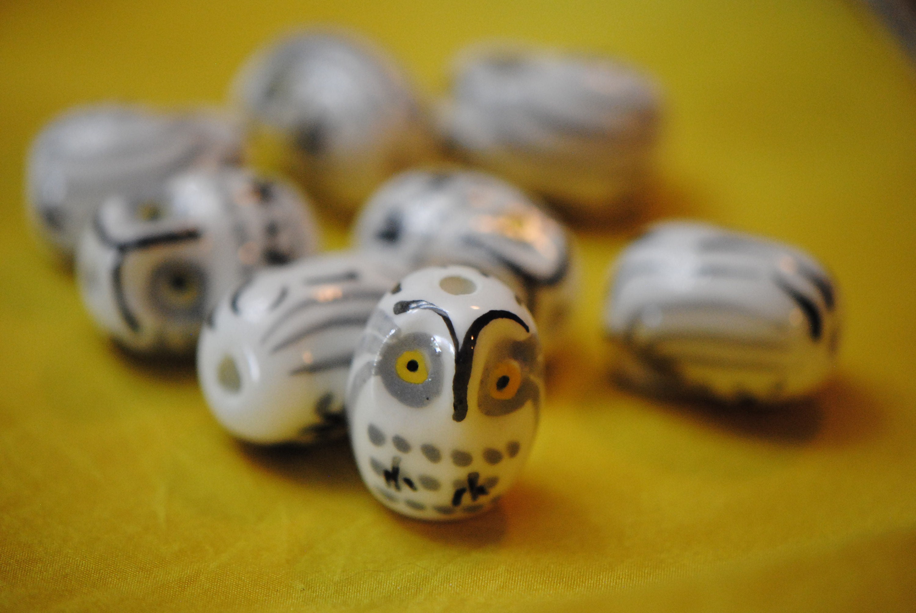 Owl Beads Porcelain Owl Beads Hand Painted Owl Beads Owl | Etsy