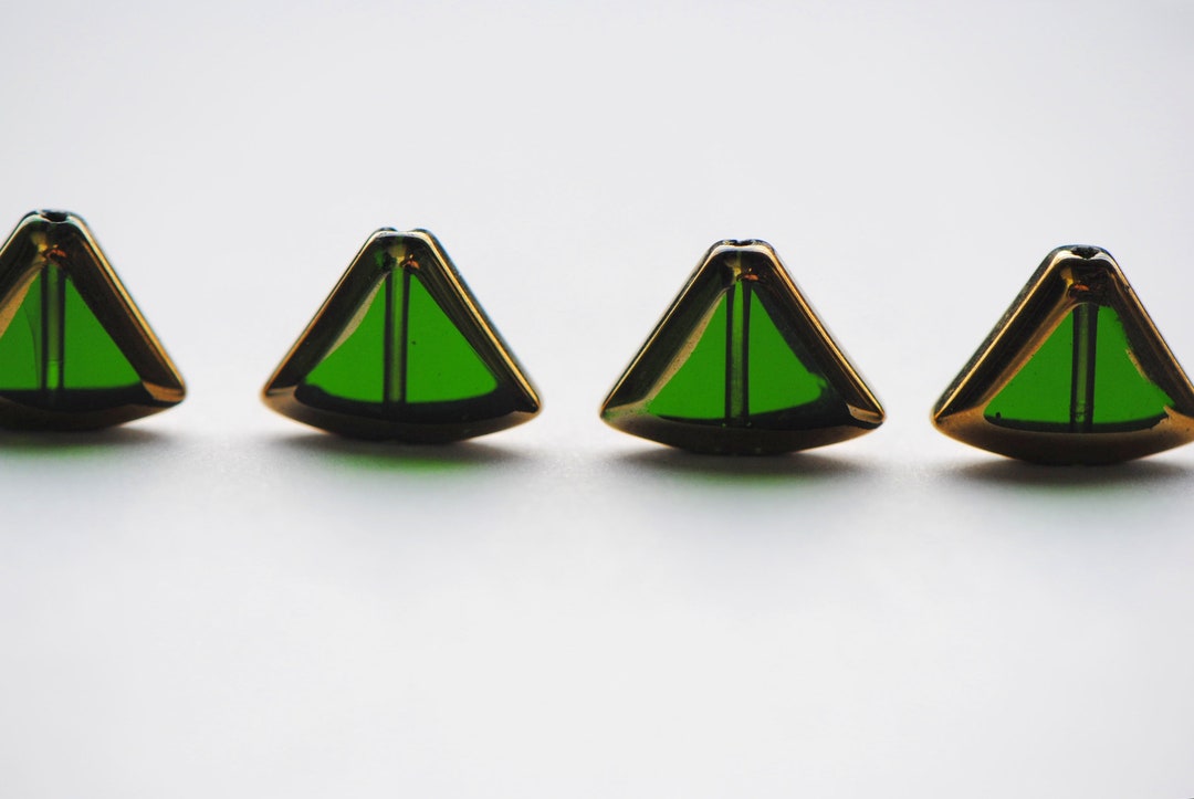 Gold Edged Triangle Beads | Green Glass Triangle Beads | Geometric ...