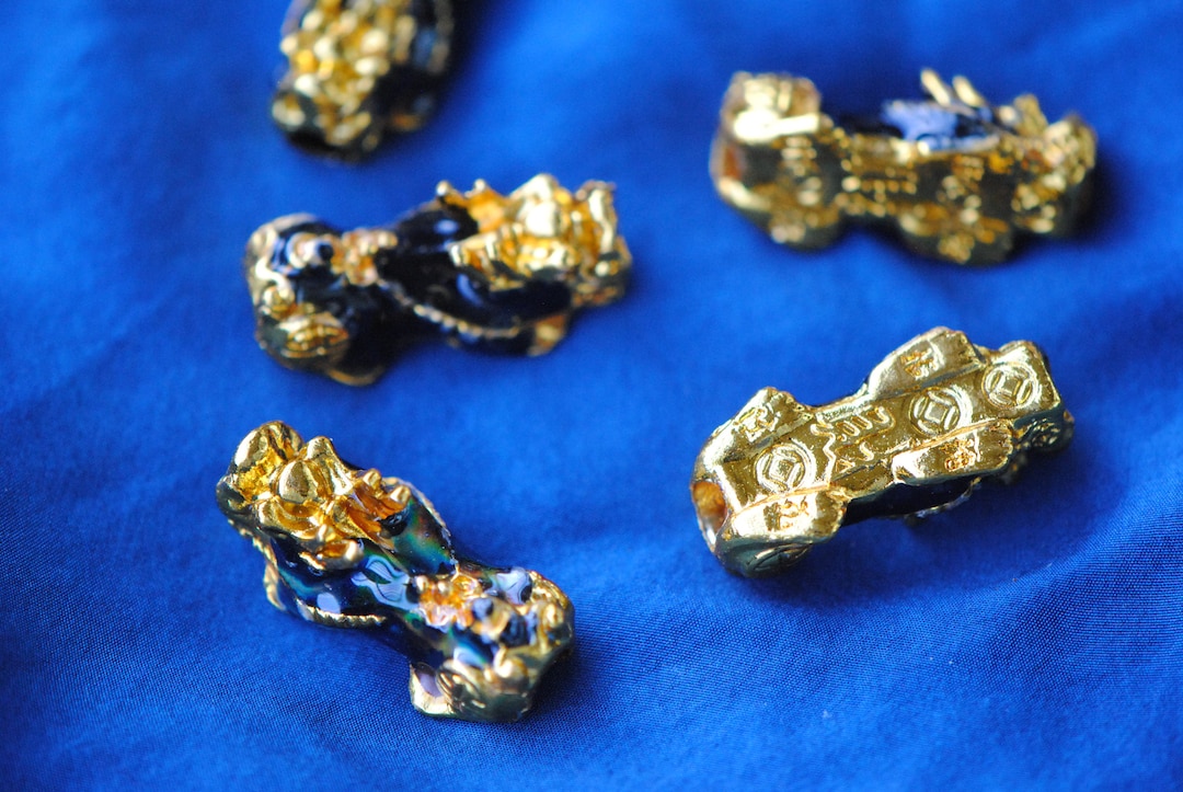 Gold Metal and Mood Ring Crystal Chinese Pixiu Beads, 30mm Long, for ...