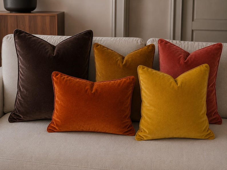 Plush Velvet Pillow Cover With Piping | Custom Sizes, Warm Tones Home ...