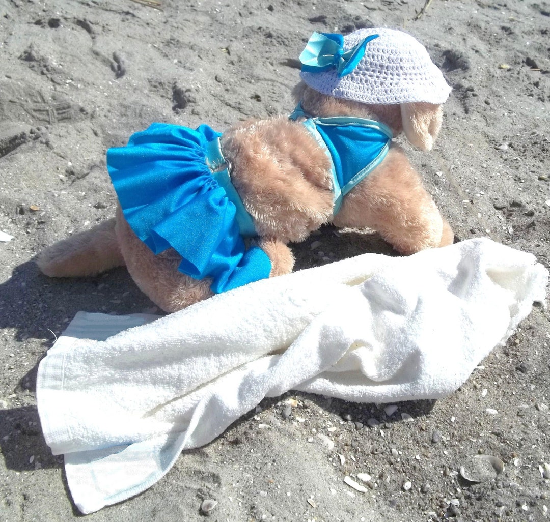 Dog Bikini, Ocean Ruffles 3 Piece Set, Bikini-towel-hat Set, Dog Beach ...