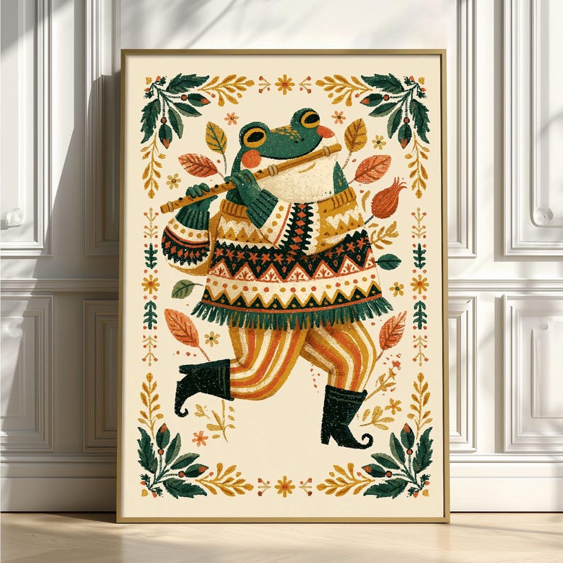 Frog Folk Art Poster, Animal Print, Kids Room Decor - Etsy