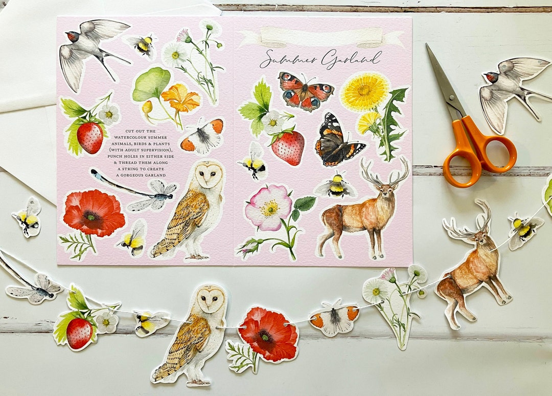 Printable Summer Garland Card: Watercolor DIY Craft (digital Download ...