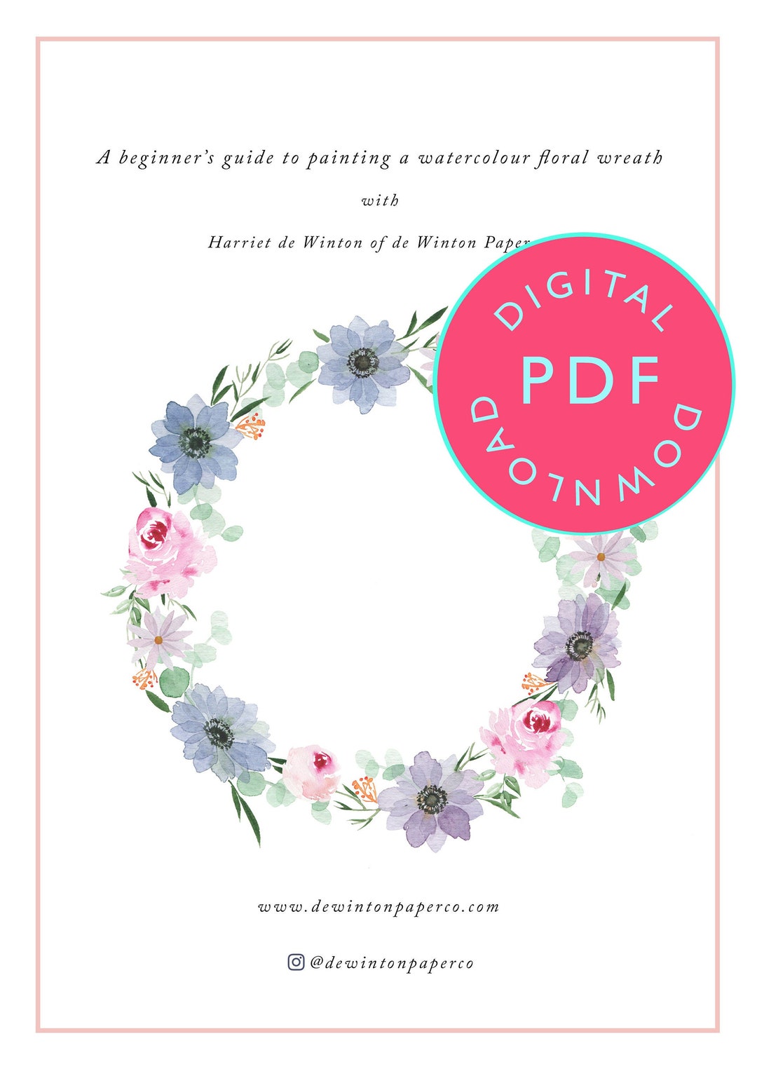 Watercolor Flower Wreath Tutorial: Painting Guide (PDF Download) - Etsy