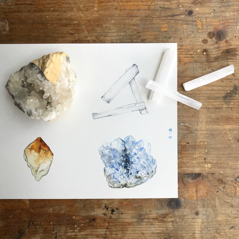 Selenite Crystal watercolour painting Watercolour crystal | Etsy
