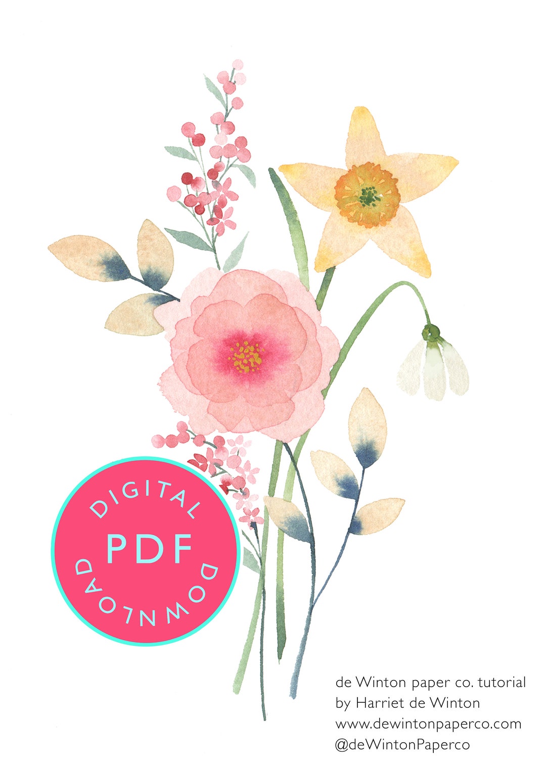 Watercolor Spring Bouquet Tutorial: Botanical Painting (PDF Download ...