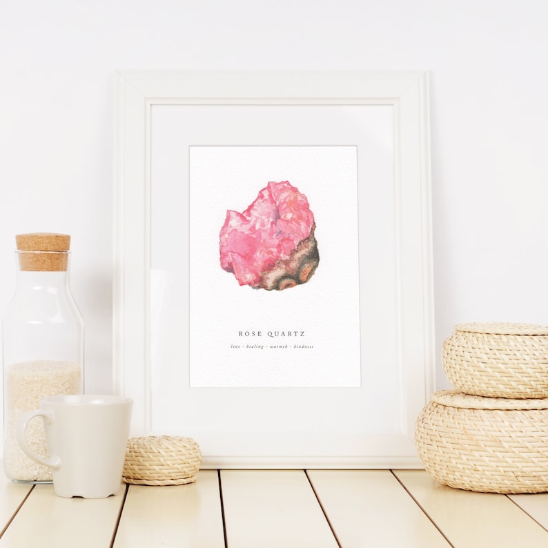 Rose Quartz Crystal watercolour painting Crystal Print | Etsy