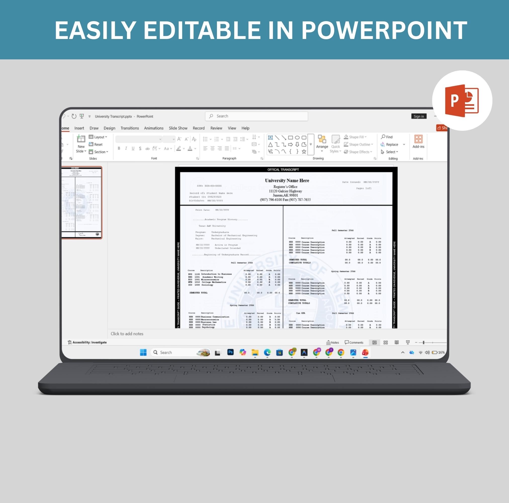 Editable University Transcript | College Transcript | Academic ...