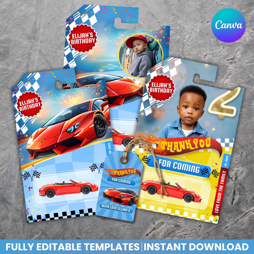 Editable Birthday Toy Car Packaging, Car Wheels Favor Template ...