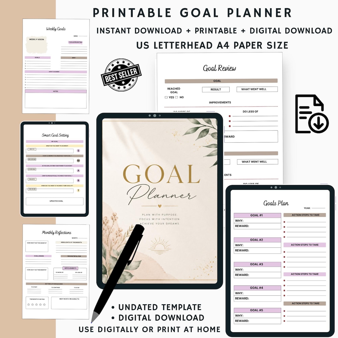 Buy Printable Goal Planner: Productivity, Life Goal Setting (digital ...