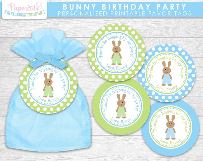 Bunny Rabbit Boy Theme Birthday Party Favor Tags Blue & Green ...