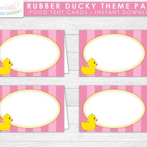 Rubber Ducky Theme Party Blank Food Tent Cards | Pink & Yellow ...