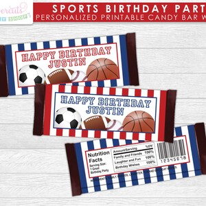 All Star Sports Theme Birthday Party Chocolate Bar Wrappers | Red ...