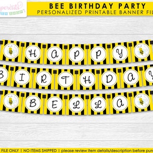 Busy Honey Bumble Bee Theme Happy Birthday Party Banner | Black ...