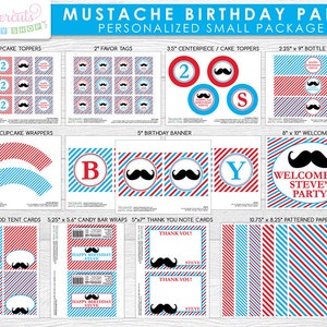 Mustache Theme SMALL Birthday Party Package | Red & Blue | Personalized ...