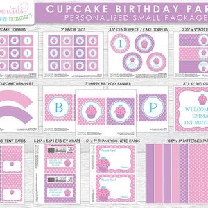 Cupcake Theme SMALL Happy Birthday Party Package | Purple & Pink ...