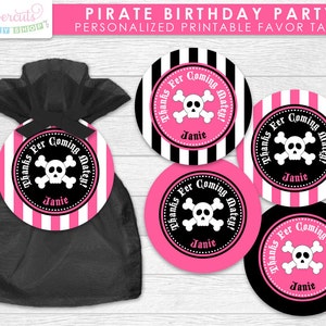 Pirate Theme Birthday Party Favor Tags | Pink & Black | Personalized ...