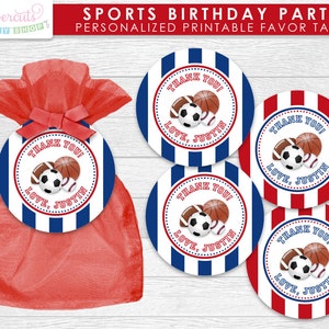 All Star Sports Theme Birthday Party Favor Tags | Red & Blue ...