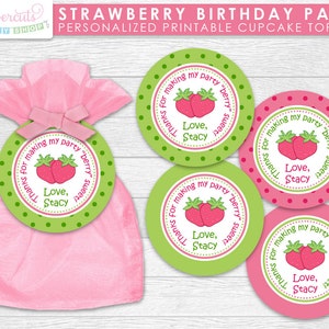 Strawberry Theme Birthday Party Favor Tags | Pink & Green ...
