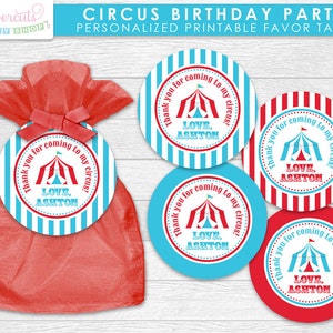 Circus / Carnival Theme Birthday Party Favor Tags | Aqua & Red ...