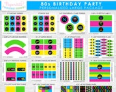 Totally 80s Theme Birthday Party Water Bottle Labels | Neon Green Pink ...