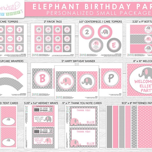 Elephant Theme Happy Birthday Party Banner Pink & Grey | Etsy